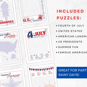 4th of July Word Search Bundle to Download | Patriotic Puzzles, Party ...
