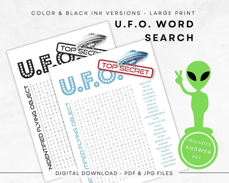 UFO Word Search Puzzle: Large Print UAP Game (digital Download) - Etsy
