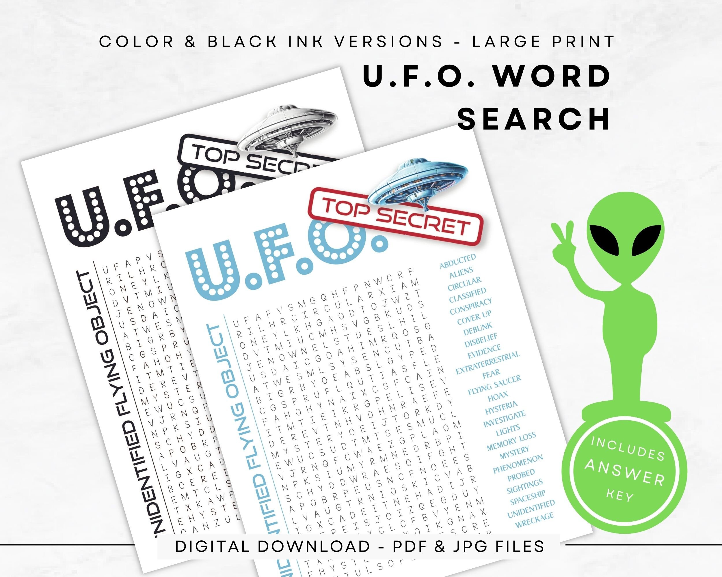 UFO Word Search Puzzle: Large Print UAP Game (digital Download) - Etsy