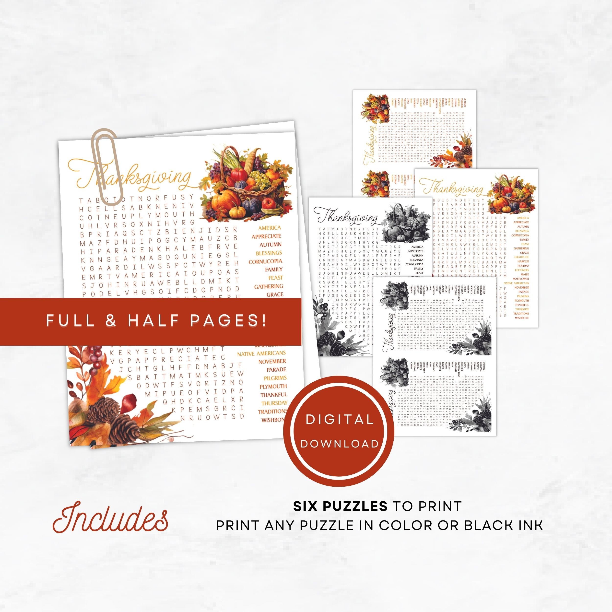 Autumn Word Search Bundle, Digital Download, Family Thanksgiving ...