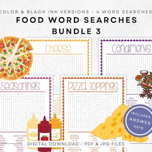 Food Word Search Bundle 3, Instant Download | Print in Color/black Ink ...