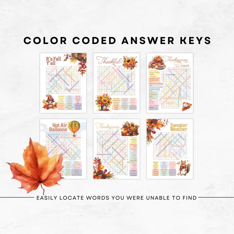Autumn Word Search Bundle, Digital Download, Family Thanksgiving ...