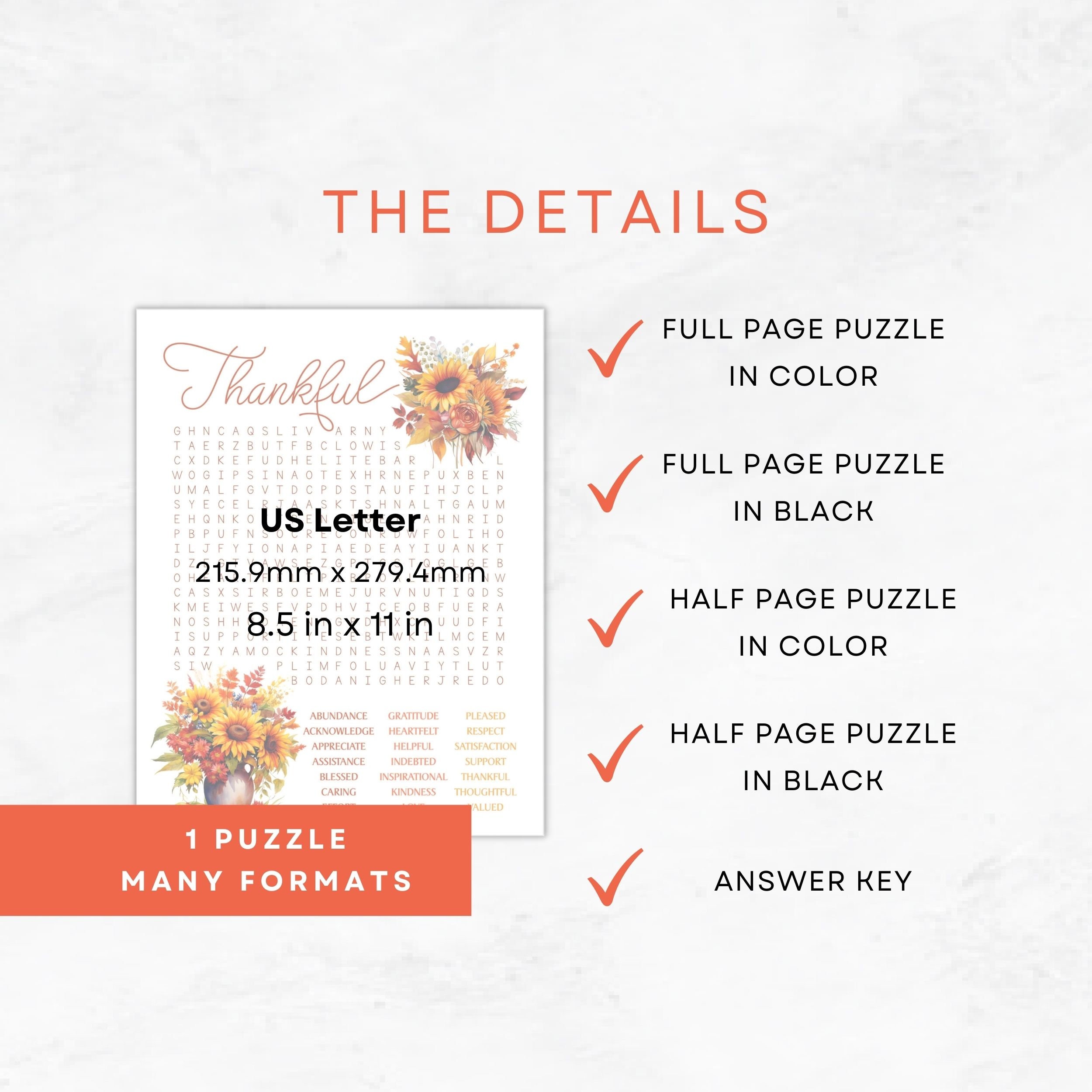 Thankful Word Search, Instant Download, Include With Thank You Cards ...