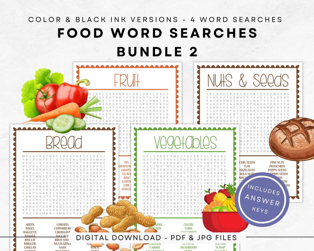 Food Word Search Bundle 2, Instant Download | Print in Color/black Ink ...