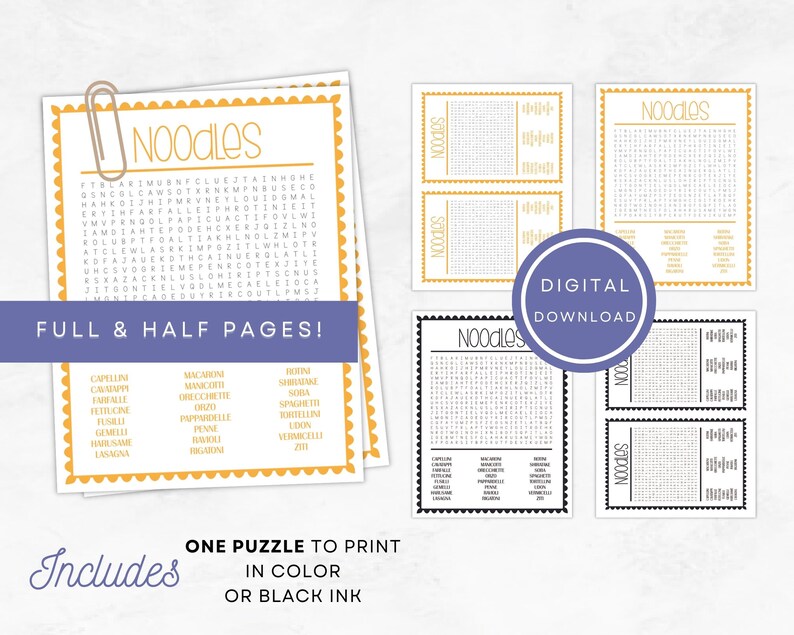 Noodles Word Search, Instant Download | Print in Color/black Ink | US ...