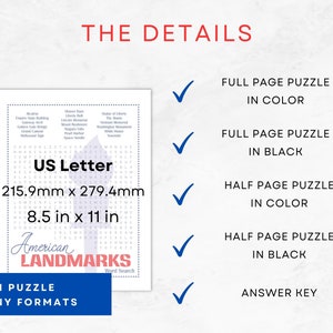 American Landmarks Word Search | Instant Download Patriotic Puzzle ...