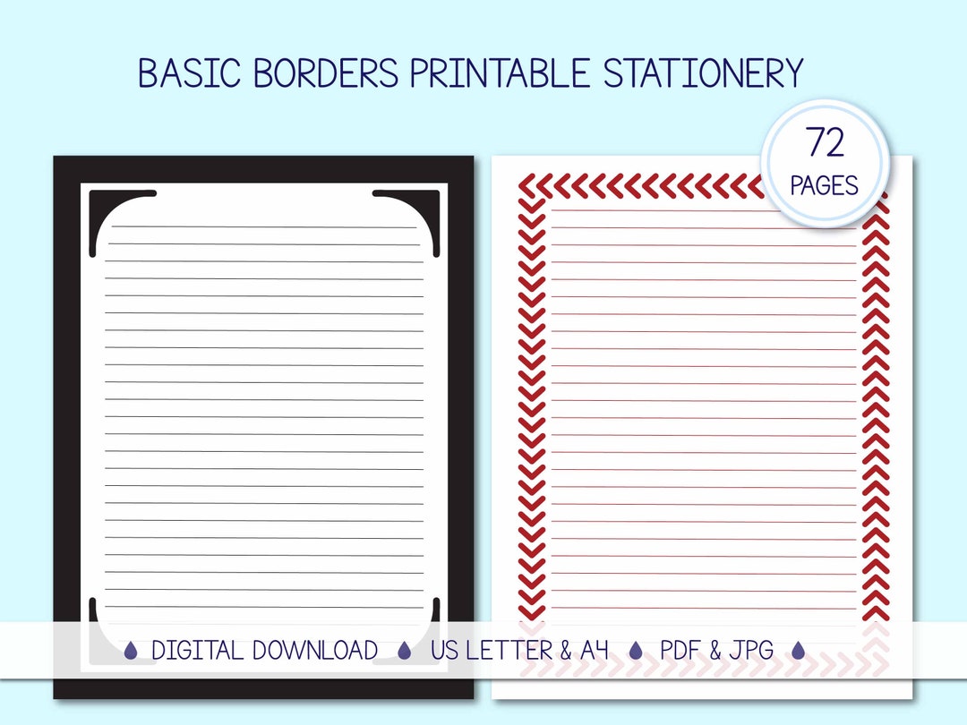 Basic Borders Printable Stationery | Writing Paper for Instant Download ...