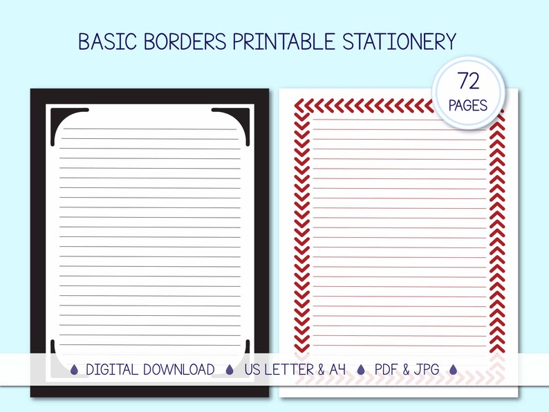 Basic Borders Printable Stationery | Writing Paper for Instant Download ...