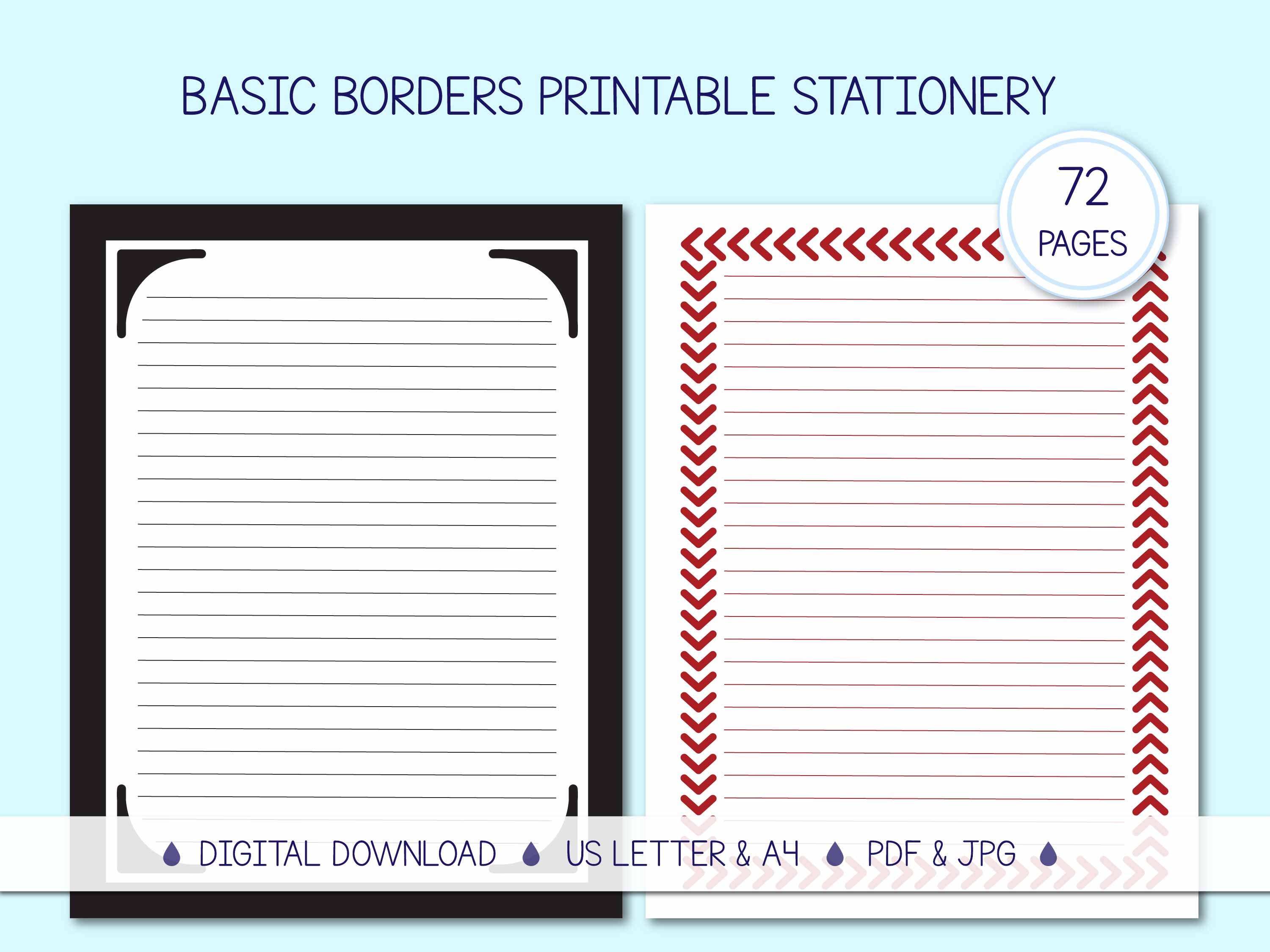 Basic Borders Printable Stationery | Writing Paper for Instant Download ...