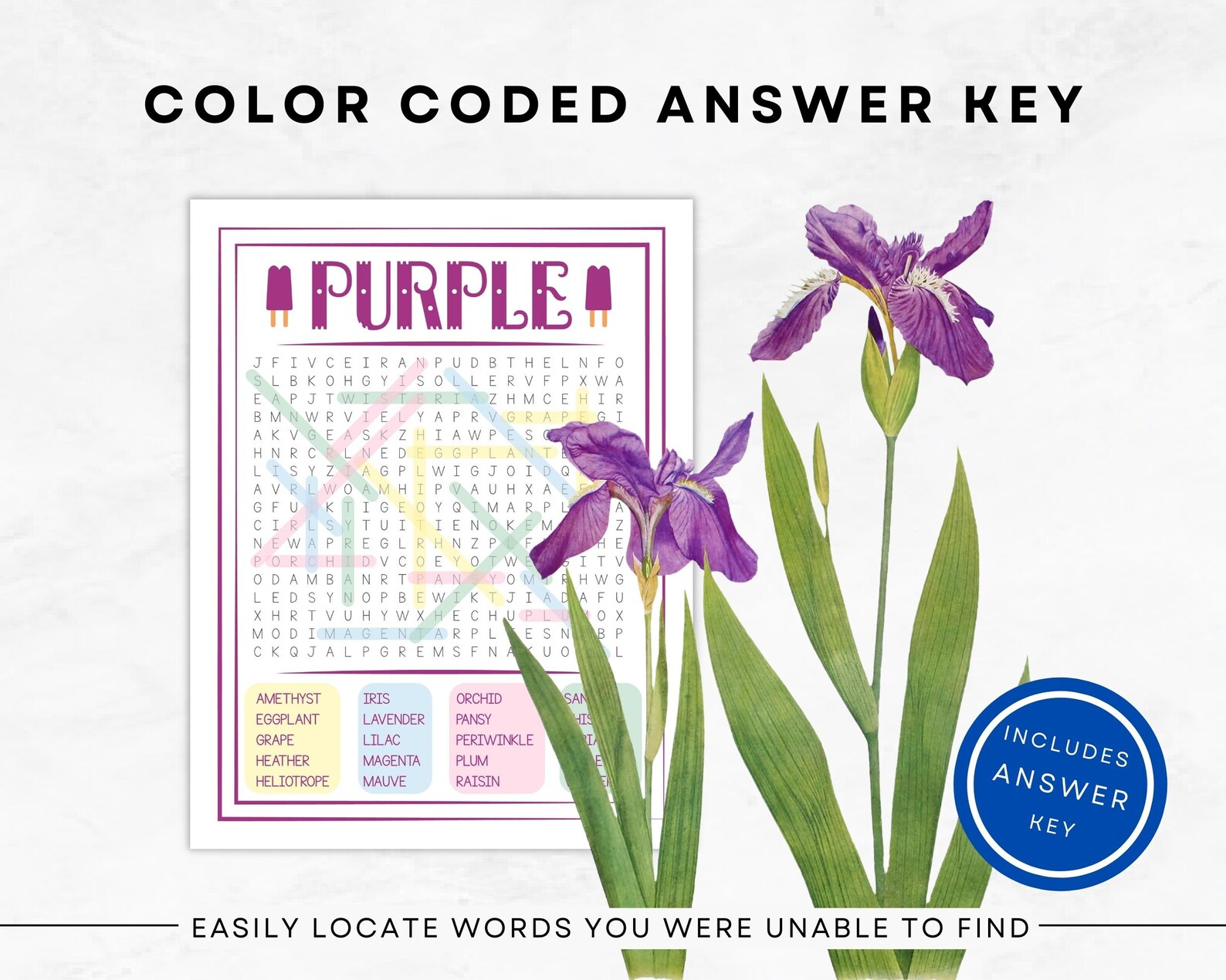 Purple Word Search Puzzle | Printable Game (PDF & JPG) - Etsy