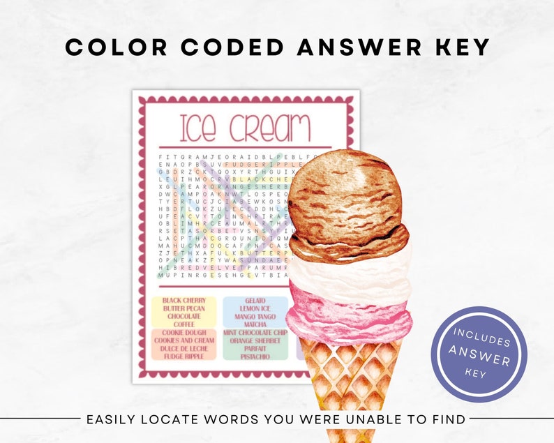 Ice Cream Word Search Puzzle: Printable Game (PDF & JPG) - Etsy