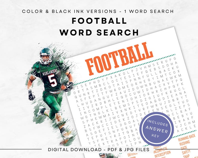 Football Word Search Puzzle | Printable Game (PDF & JPG) - Etsy Australia