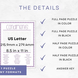 Condiments Word Search, Instant Download | Print in Color/black Ink ...