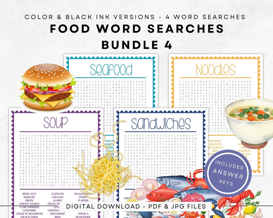 Food Word Search Puzzle Bundle (digital Download) - Etsy