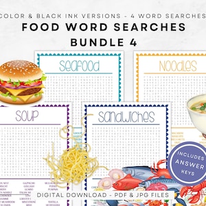 Food Word Search Bundle 4, Instant Download | Print in Color/black Ink ...