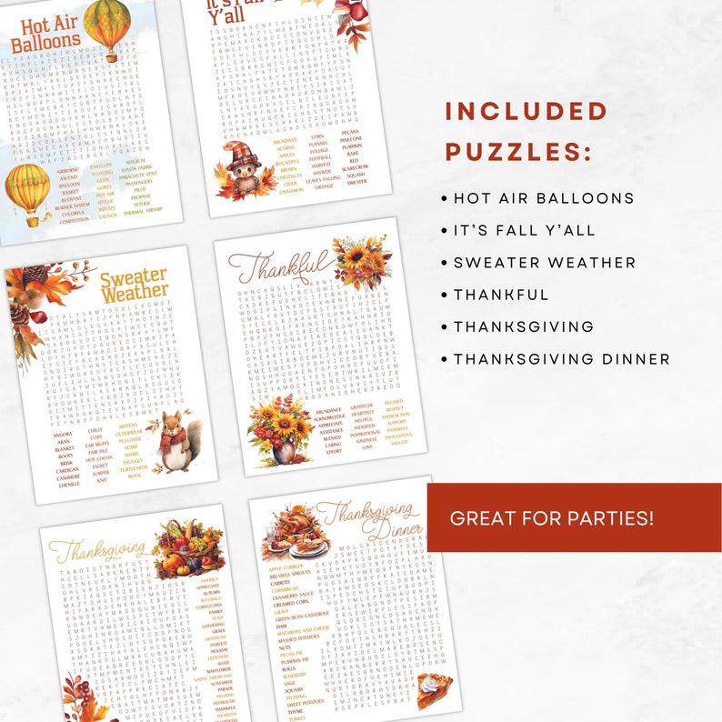 Autumn Word Search Bundle, Digital Download, Family Thanksgiving ...