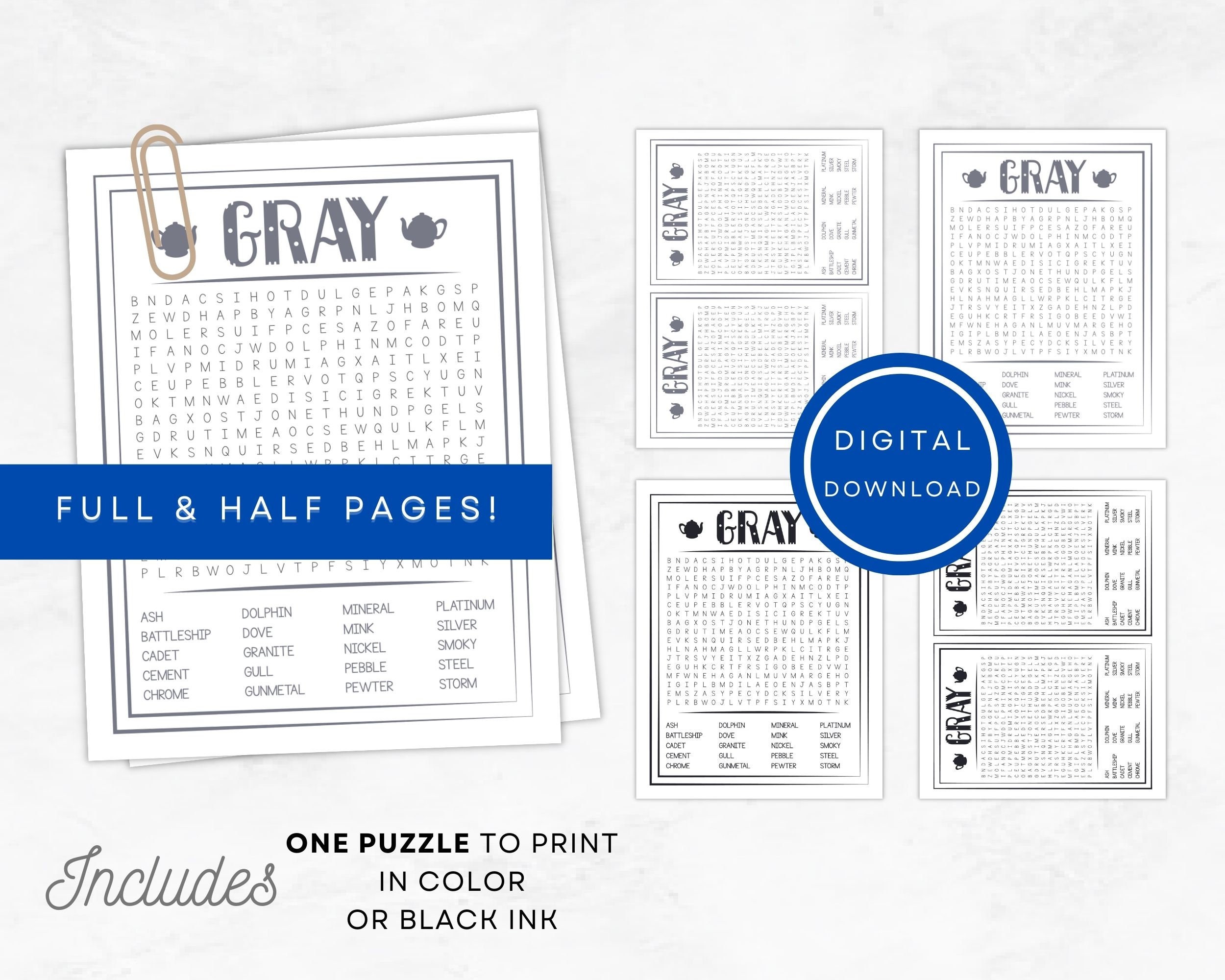 Gray Word Search for Instant Download Art Teacher Discussion of Color ...