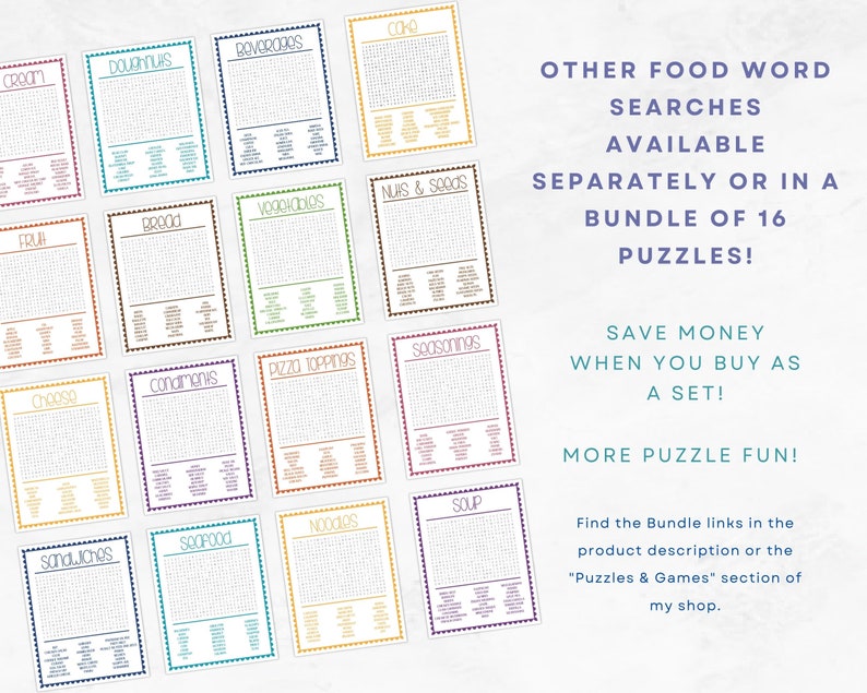 Food Word Search Puzzle Bundle: Fun Brain Game (digital Download) - Etsy
