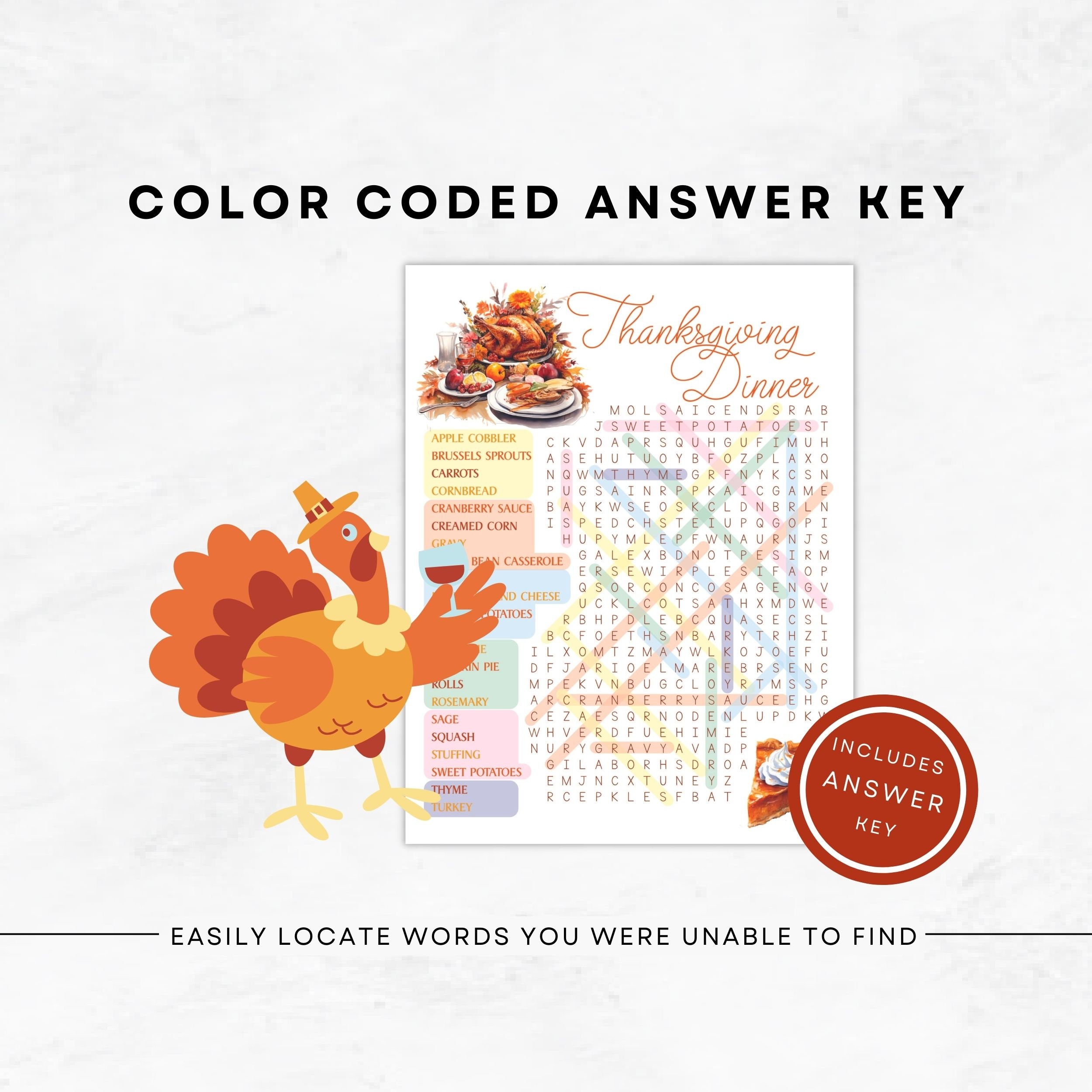 Thanksgiving Dinner Word Search, Instant Download, Kid's Activity ...