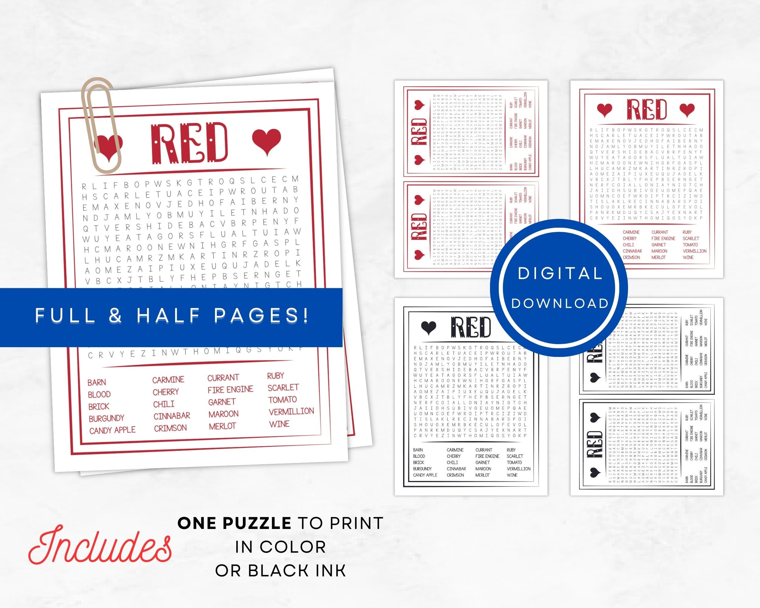 Red Word Search for Instant Download | Art Teacher Discussion of Color ...