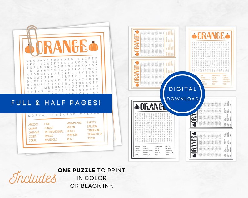 Orange Word Search for Instant Download | Art Teacher Discussion of ...