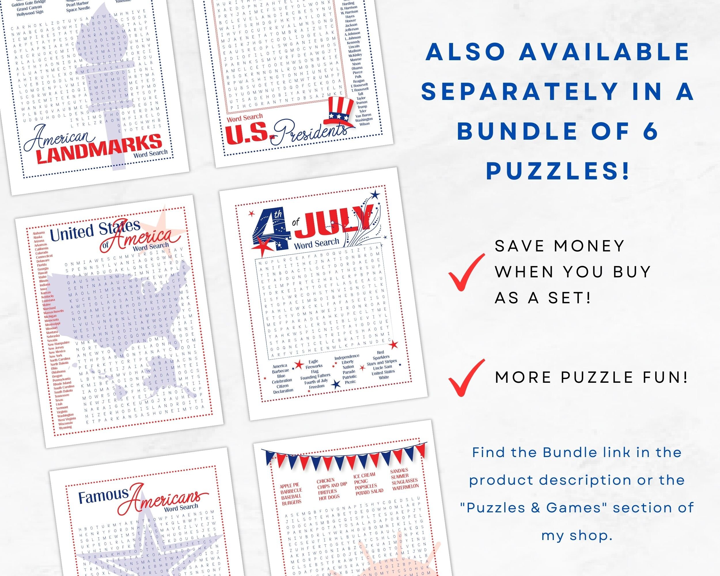 United States Word Search Instant Download Puzzle, Great for Parties ...