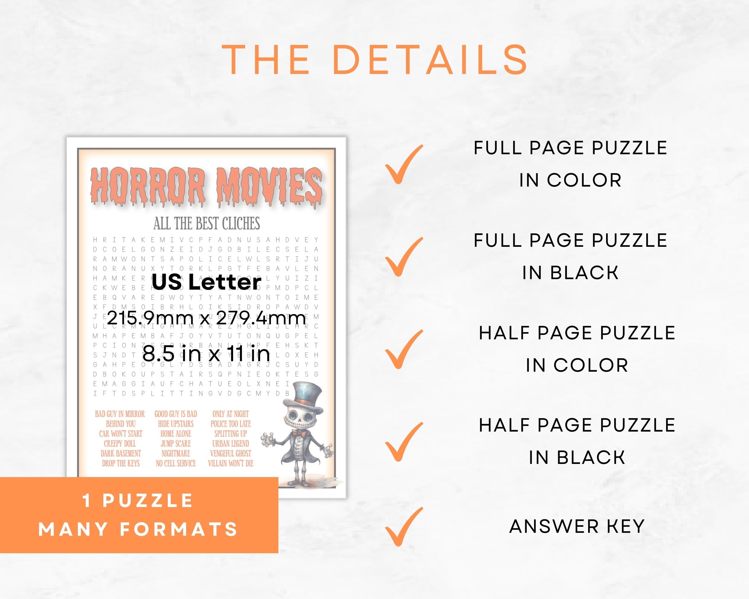 Horror Movie Word Search Puzzle for Halloween - Etsy
