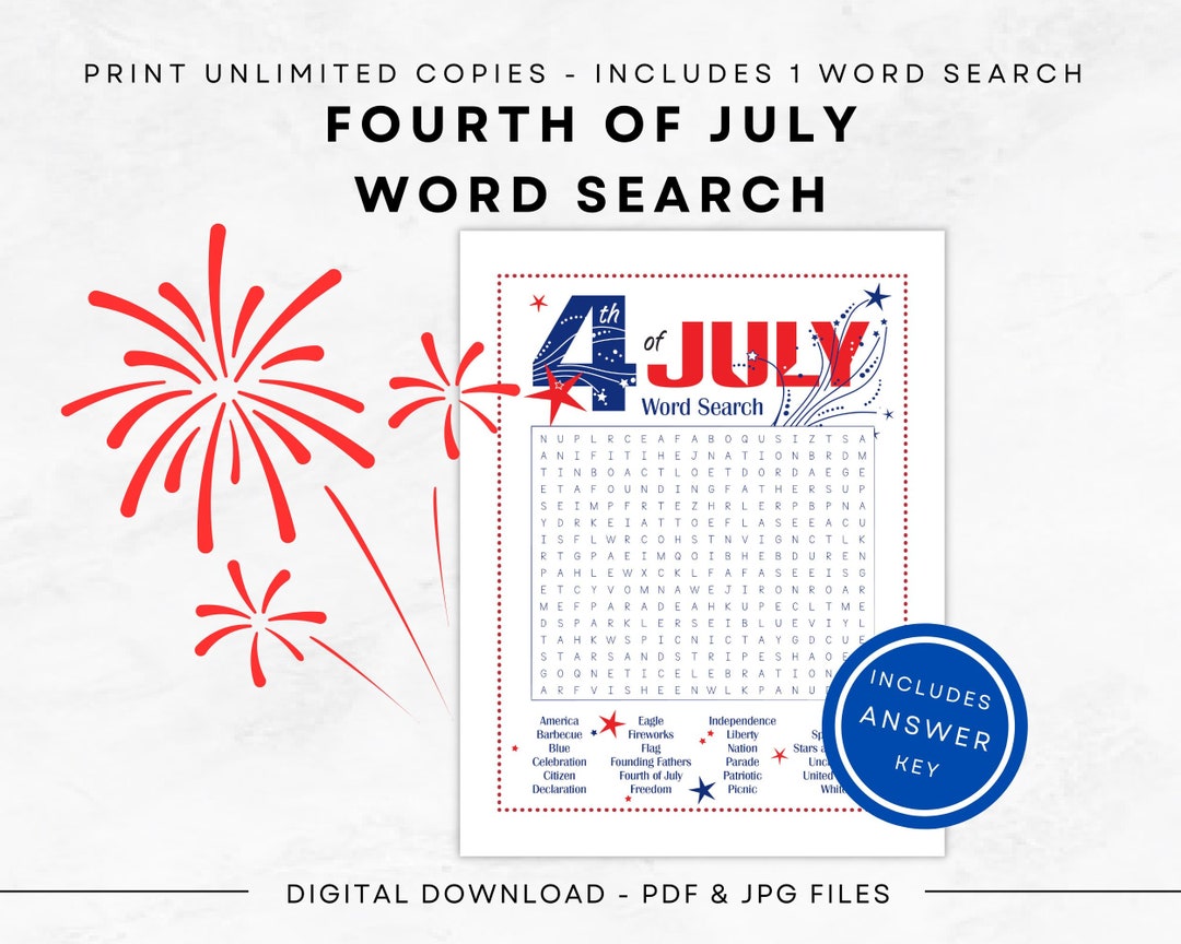 4th of July Word Search for Instant Download | Patriotic Puzzle, Great ...