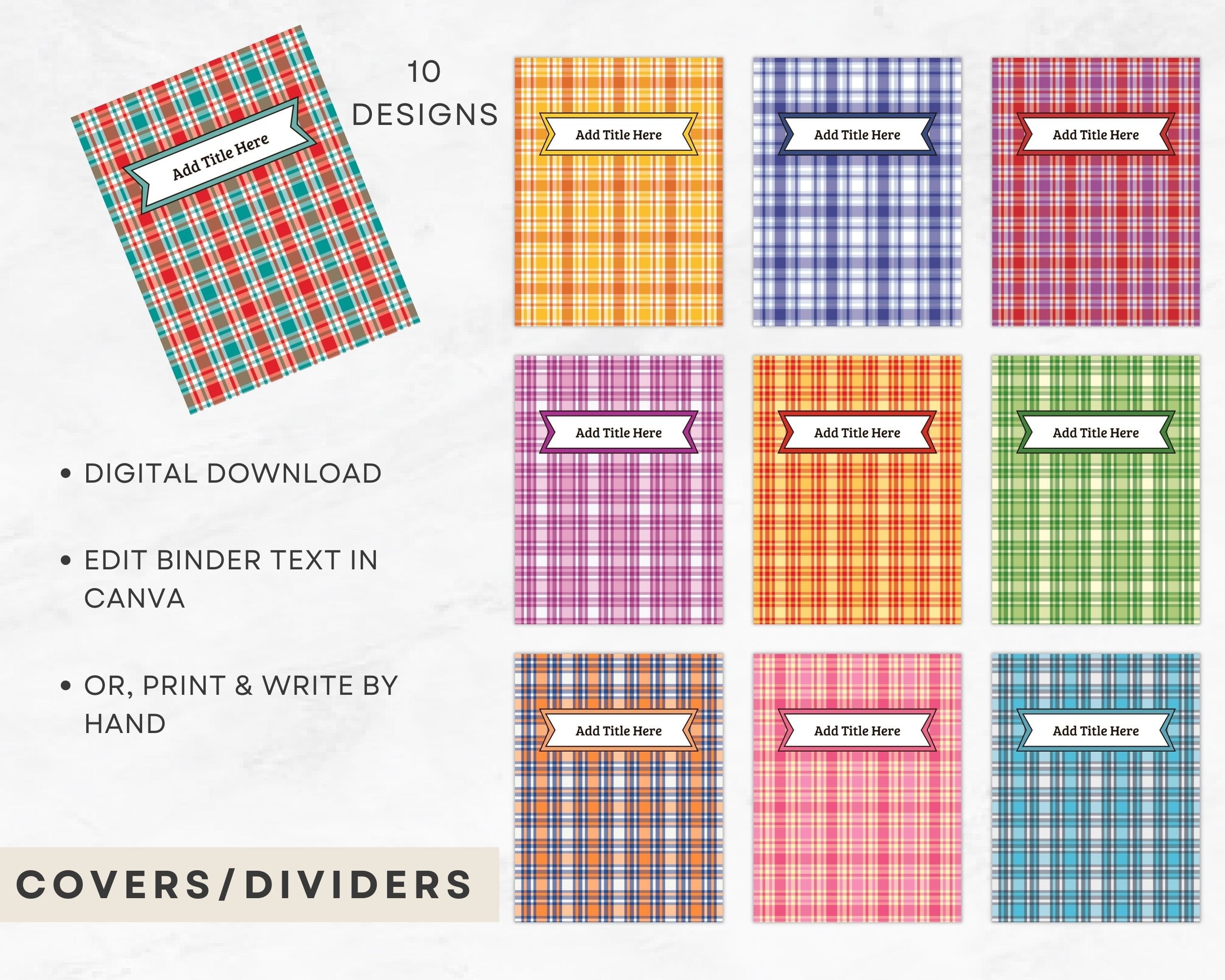 Plaid Binder Cover Set With Note Paper | Edit on Canva, Download, Print ...