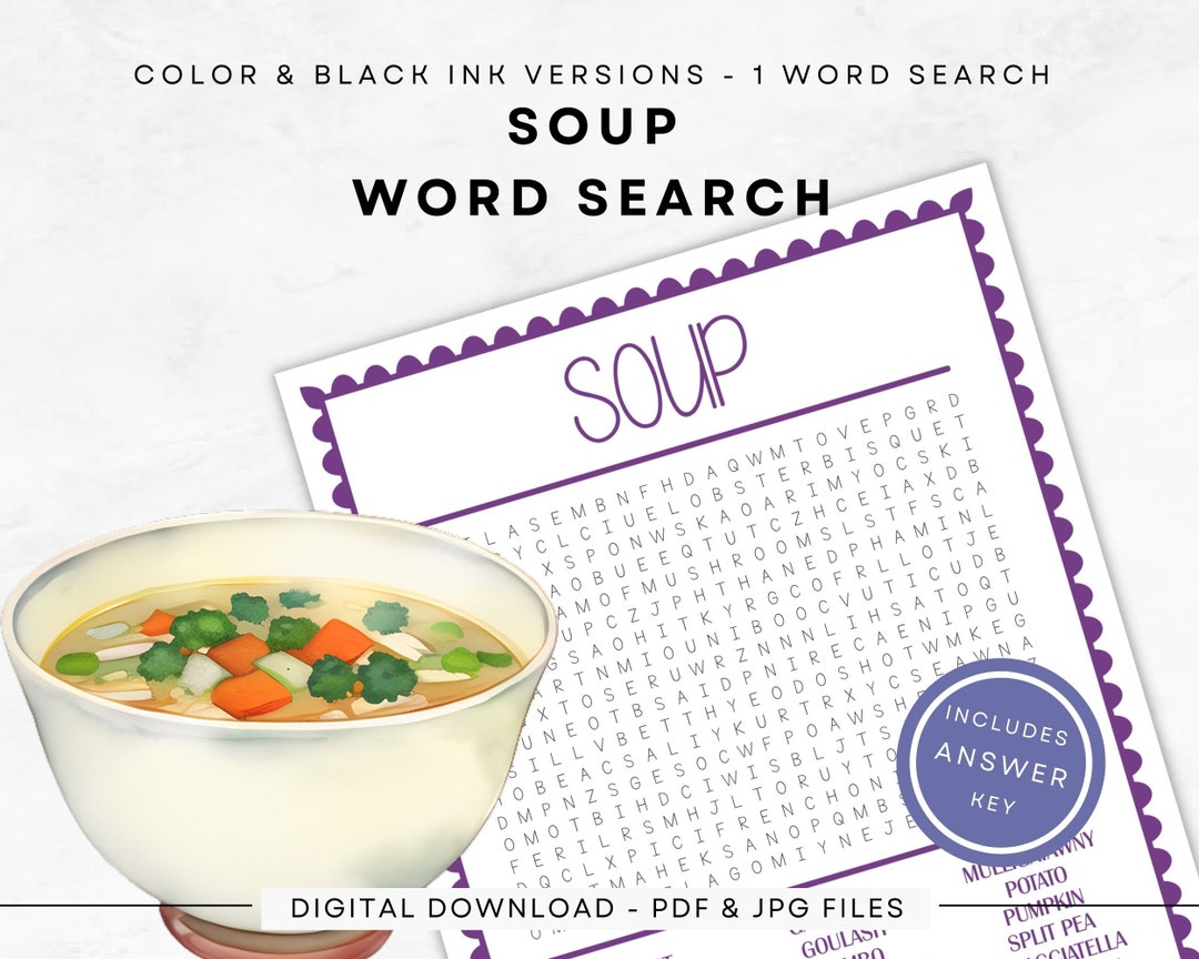 Soup Word Search, Instant Download | Print in Color/black Ink | US ...