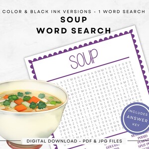 Soup Word Search, Instant Download | Print in Color/black Ink | US ...