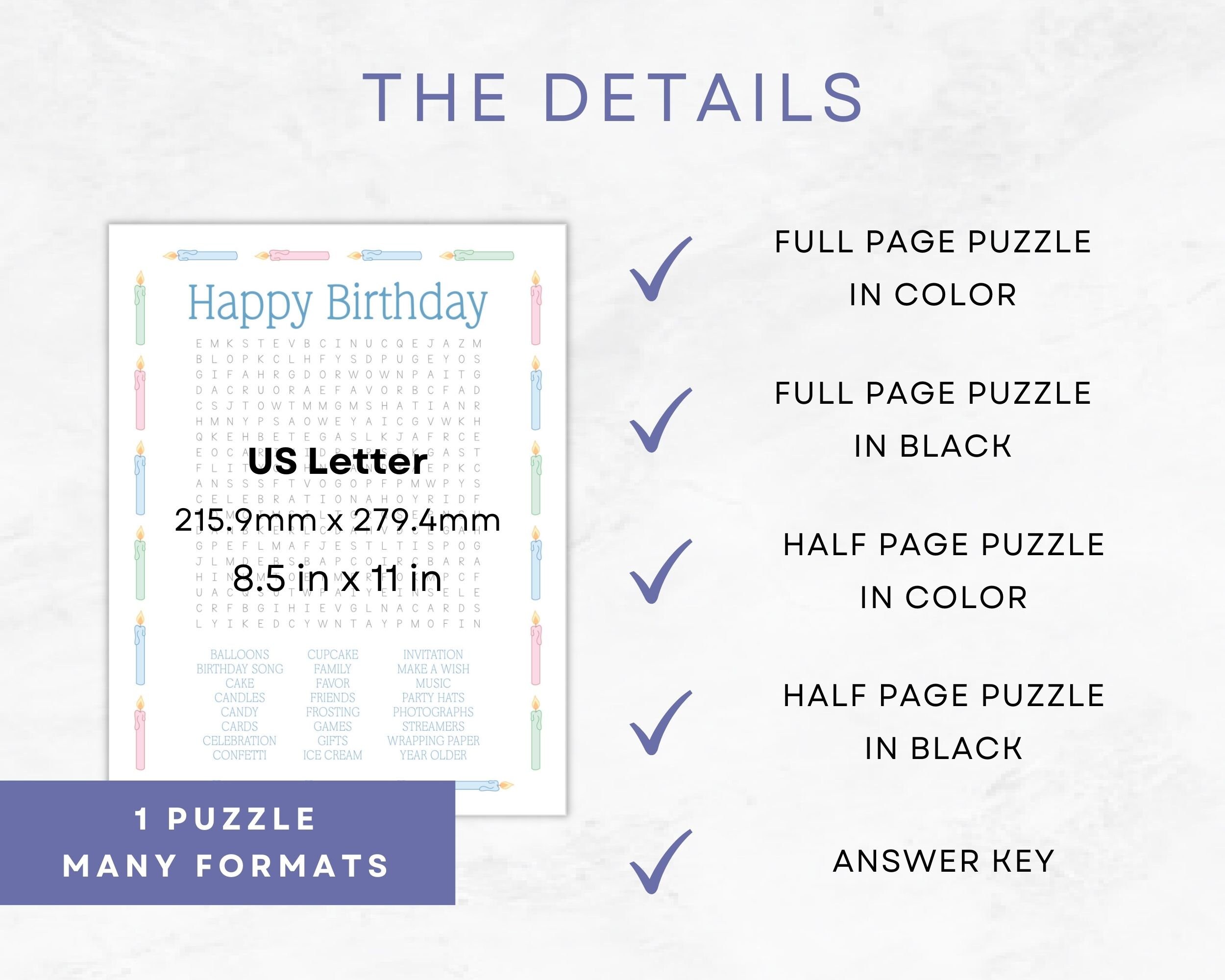 Birthday Word Search, Instant Download | Great Birthday Party Activity ...
