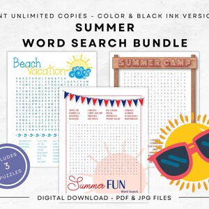 Summer Word Search Bundle: Beach Vacation, Camp Fun (PDF & JPG) - Etsy