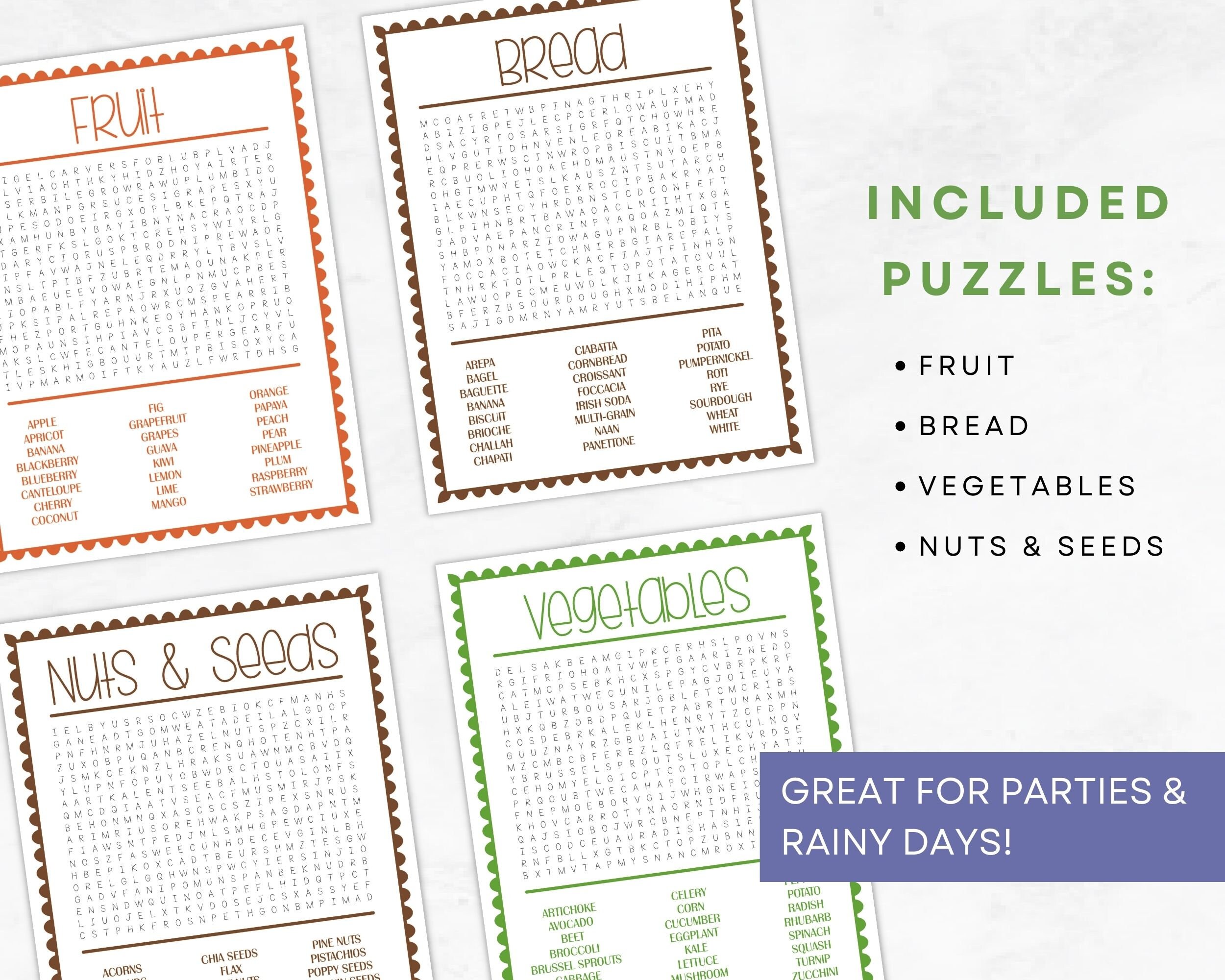 Food Word Search Bundle 2, Instant Download Print in Color/black Ink US ...