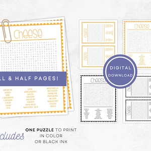 Cheese Word Search, Instant Download | Print in Color/black Ink | US ...