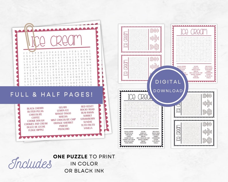 Ice Cream Word Search Puzzle: Printable Game (PDF & JPG) - Etsy