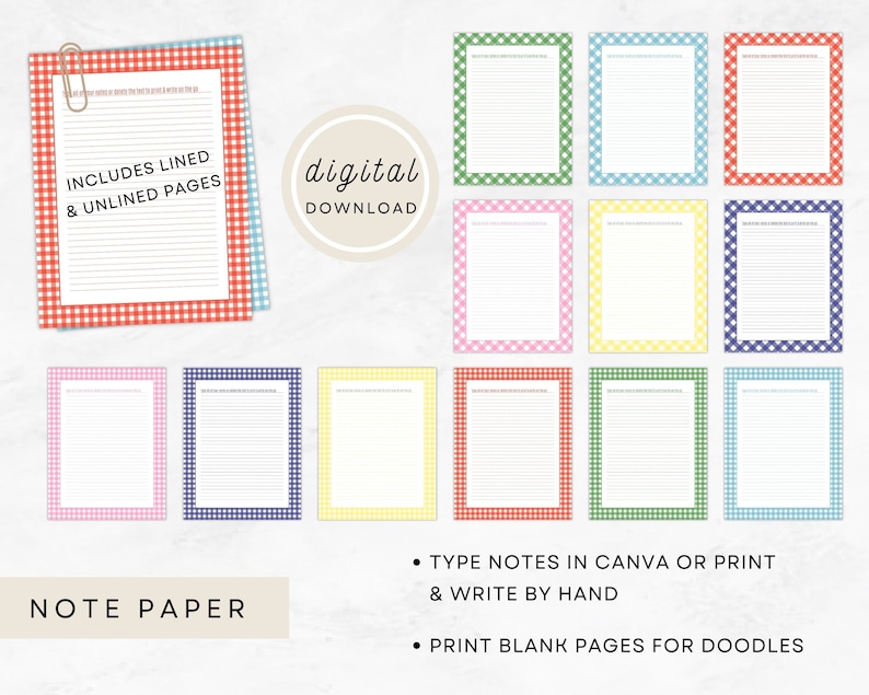 Gingham Binder Cover Set With Note Paper | Edit on Canva, Download ...