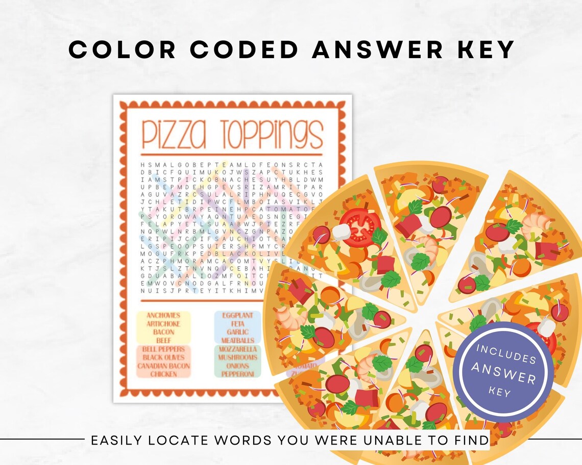 Pizza Toppings Word Search, Instant Download | Print in Color/black Ink ...