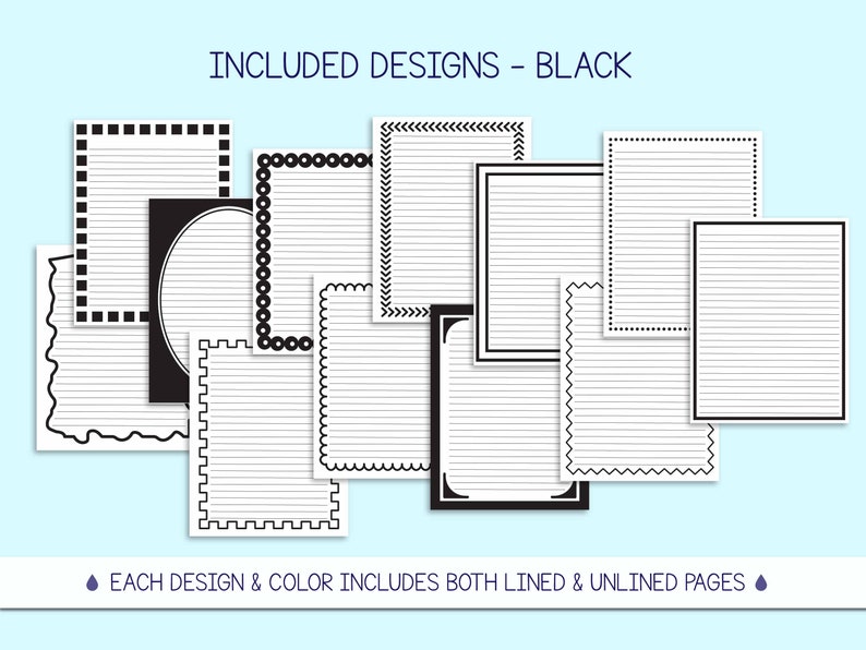 Printable Border Stationery: Lined & Unlined (digital Download) - Etsy