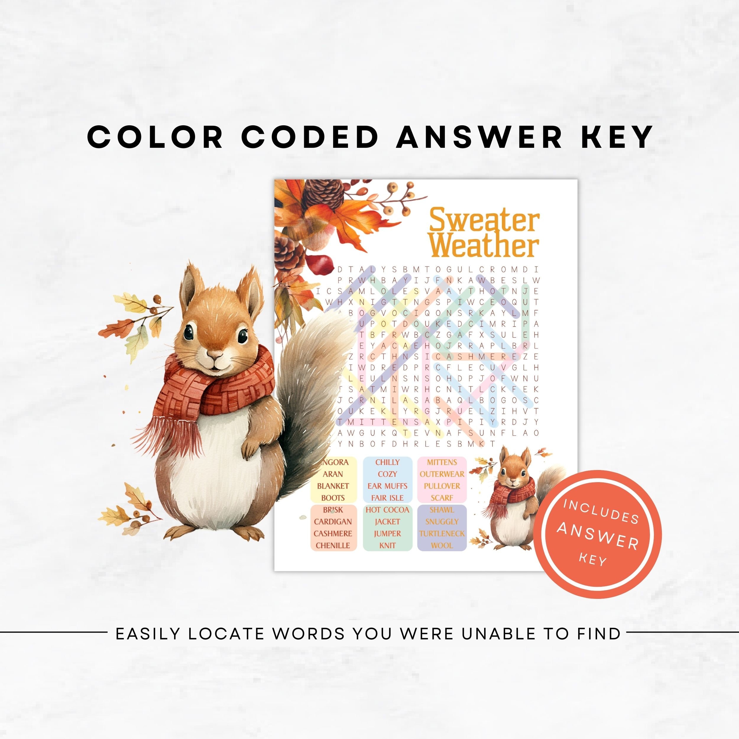 Sweater Weather Word Search Game, Fall Party Activity (digital Download ...