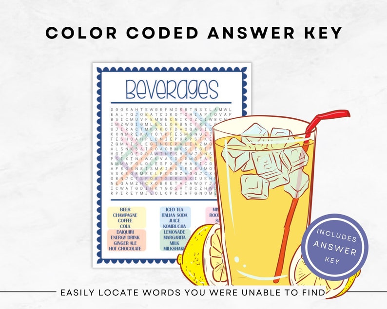 Beverages Word Search Puzzle: Printable Game (PDF & JPG) - Etsy