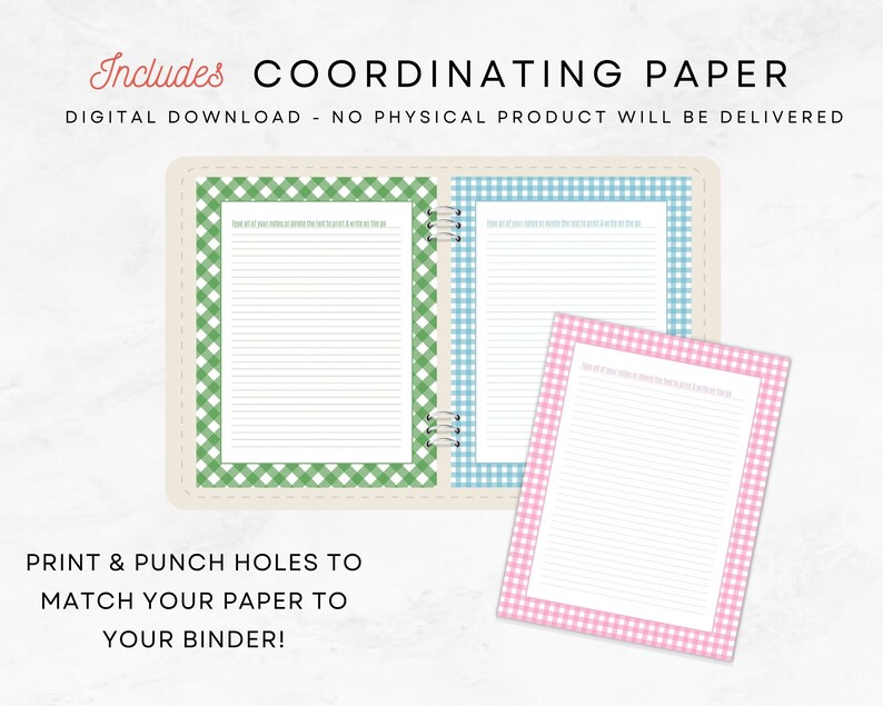 Gingham Binder Cover Set With Note Paper | Edit on Canva, Download ...