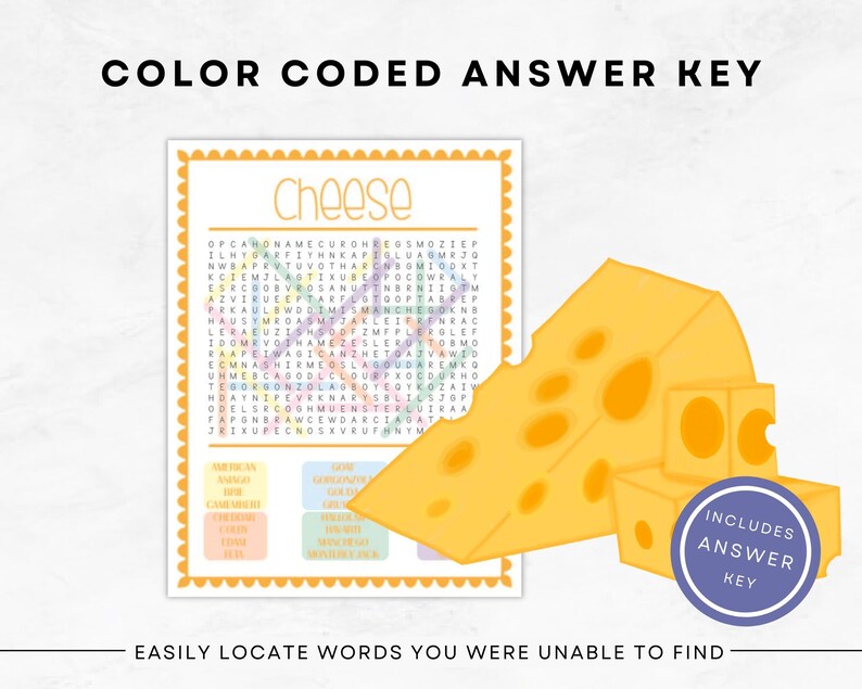 Cheese Word Search, Instant Download | Print in Color/black Ink | US ...