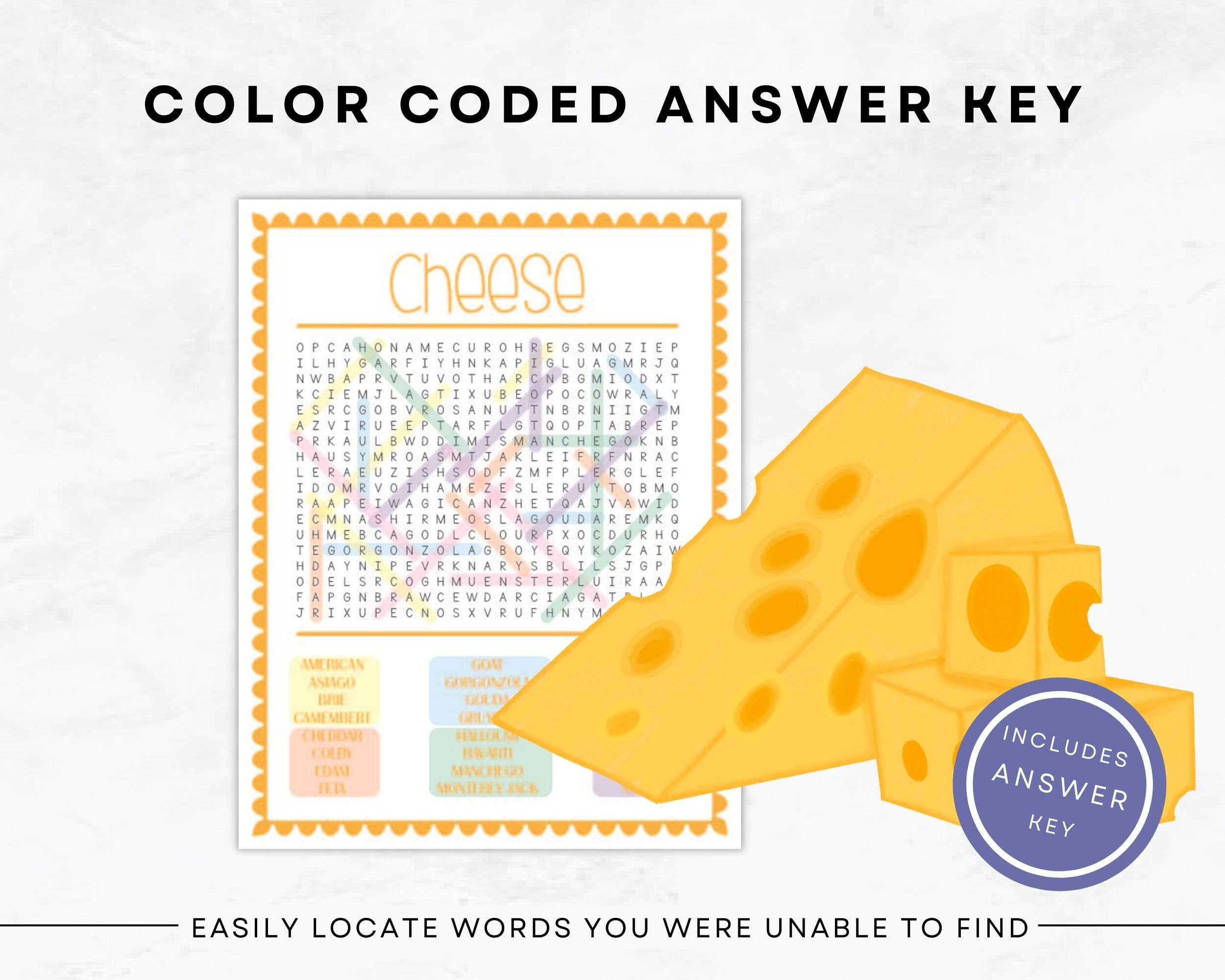 Cheese Word Search, Instant Download | Print in Color/black Ink | US ...
