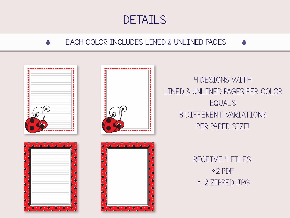 Ladybug Printable Stationery | Writing Paper for Instant Download ...