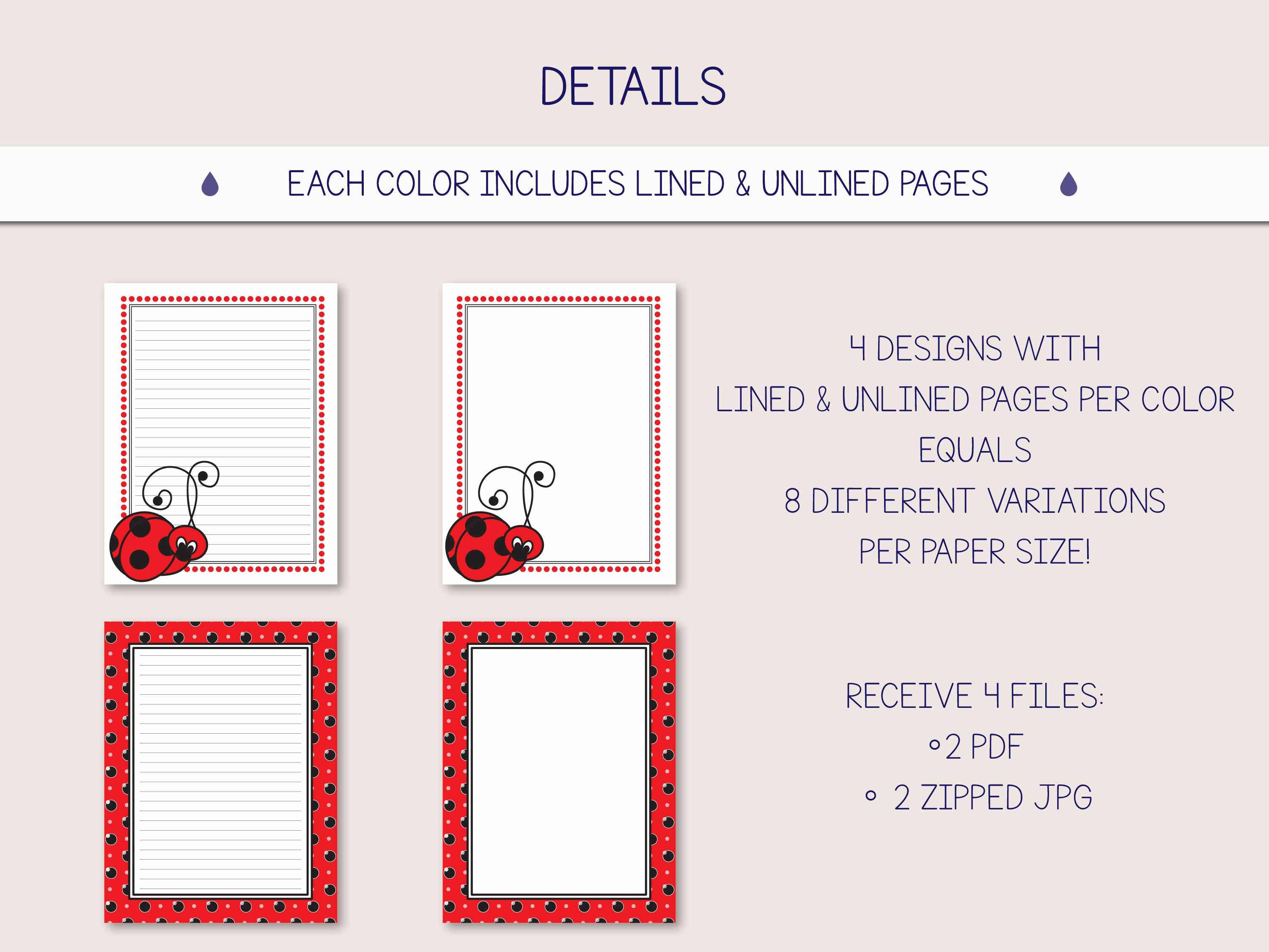 Ladybug Printable Stationery | Writing Paper for Instant Download ...