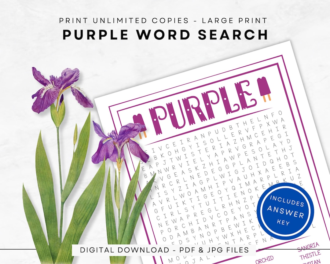 Purple Word Search Puzzle | Printable Game (PDF & JPG) - Etsy