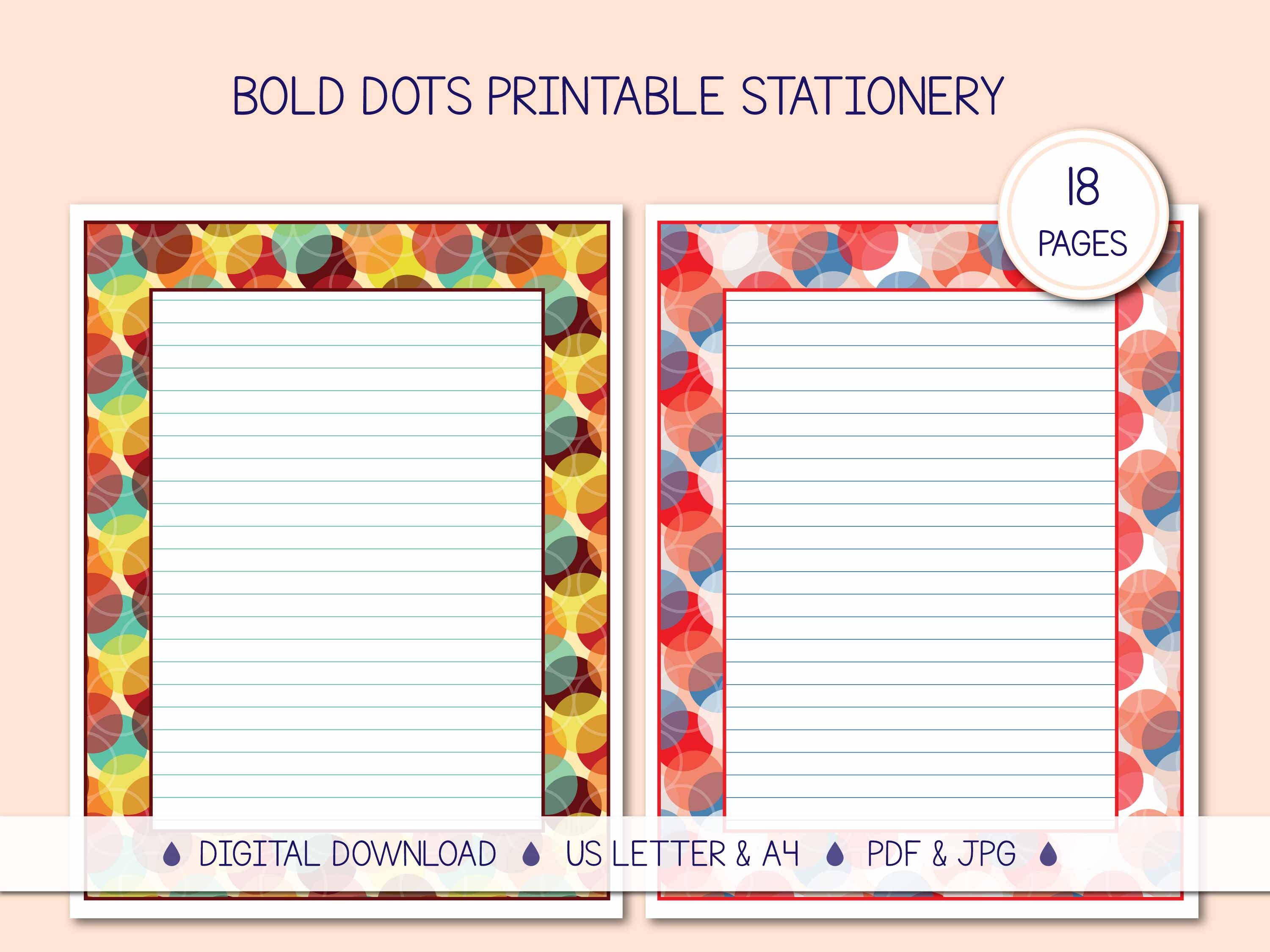 Dots Printable Stationery Writing Paper for Instant Download Digital ...