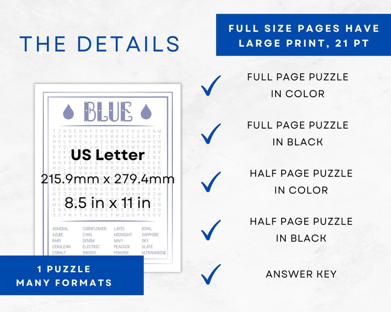 Blue Word Search Puzzle | Printable Art Game (PDF & JPG) - Etsy Canada