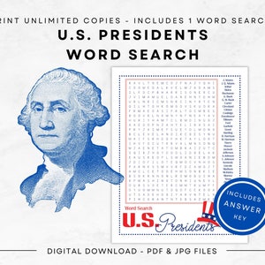 US Presidents Word Search | Instant Download Patriotic Puzzle, Party ...
